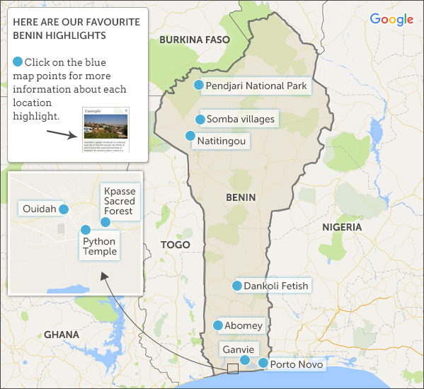 Benin map & highlights. Helping dreamers do