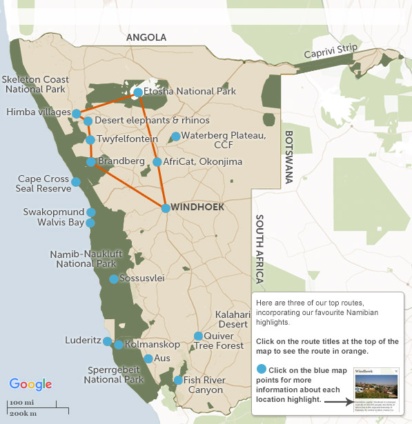 Namibia itineraries & maps. Suggested Namibia itineraries from ...