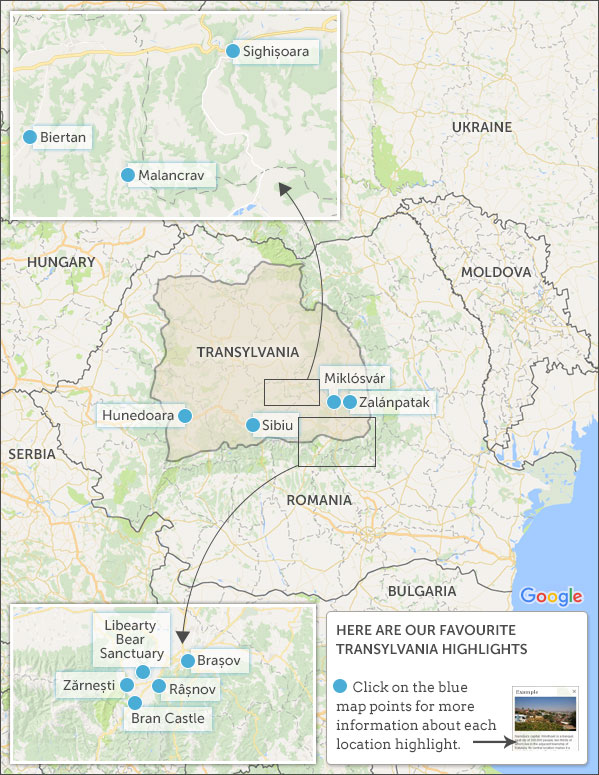 Transylvania map & highlights. Helping Dreamers Do
